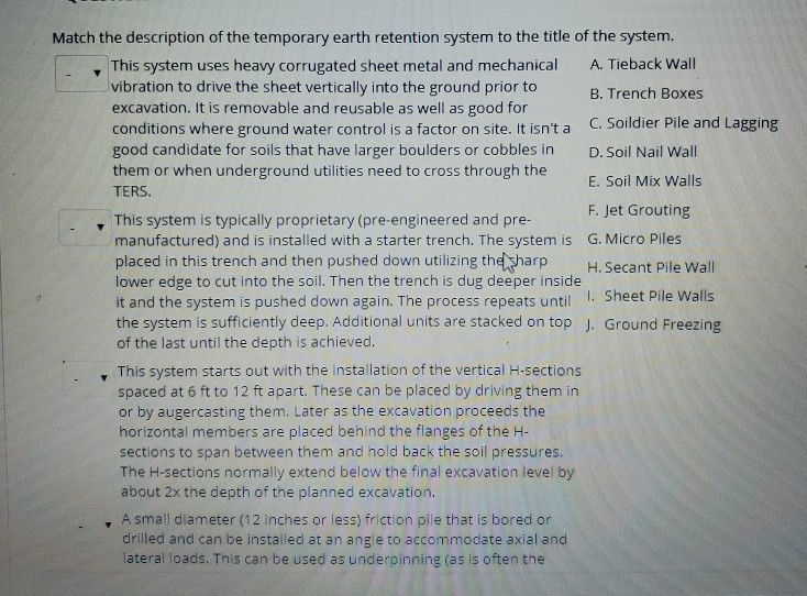 Solved Match the description of the temporary earth | Chegg.com