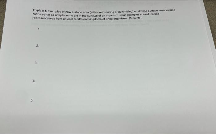 Solved Explain 5 examples of how surface area (eather | Chegg.com