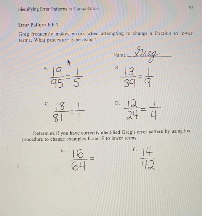 Identifying Error Patterns in Computation 51 Error | Chegg.com