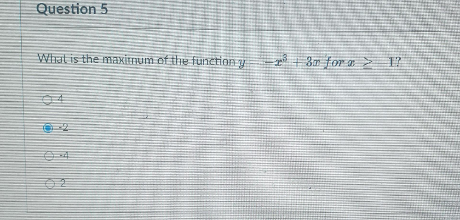 Solved Question 5 What is the maximum of the function y I + | Chegg.com