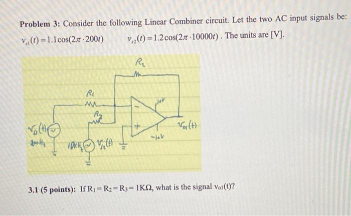 Solved Problem 3: Consider the following Linear Combiner | Chegg.com