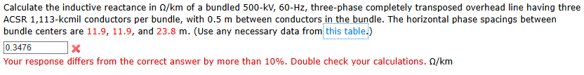 Solved Calculate the inductive reactance in Ωkm of ﻿a | Chegg.com