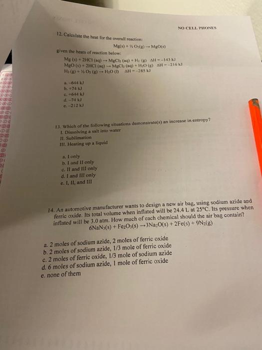 Solved 12. Calculate the heat for the overall reaction: | Chegg.com