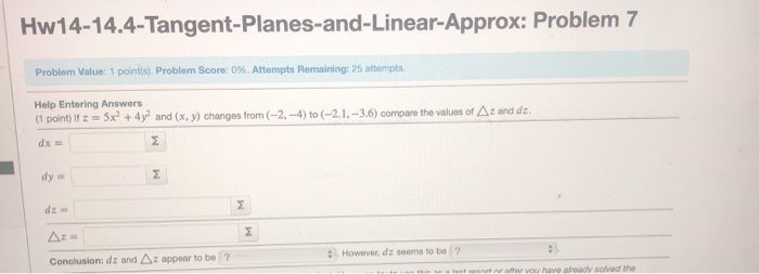Solved Hw14-14.4-Tangent-Planes-and-Linear-Approx: Problem 7 | Chegg.com