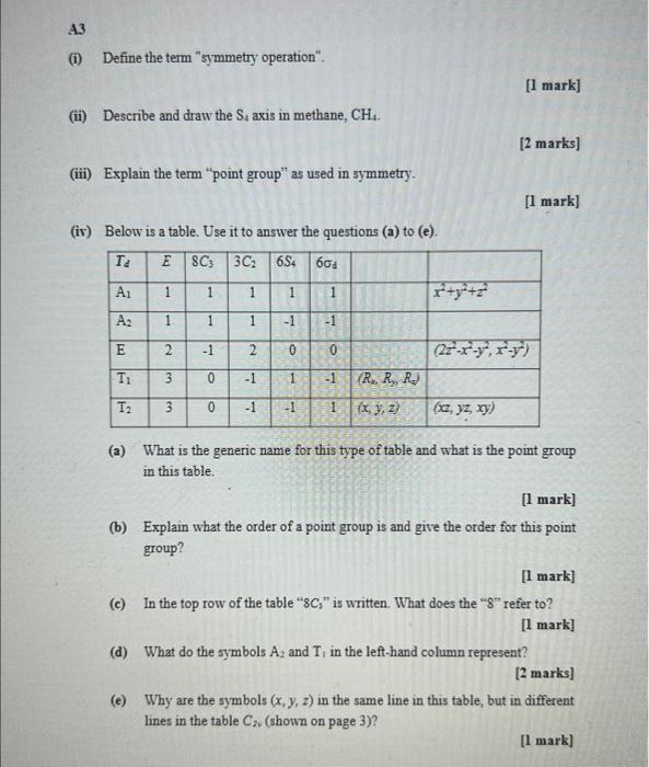 A3 (i) Define the term "symmetry operation". [1 mark] | Chegg.com