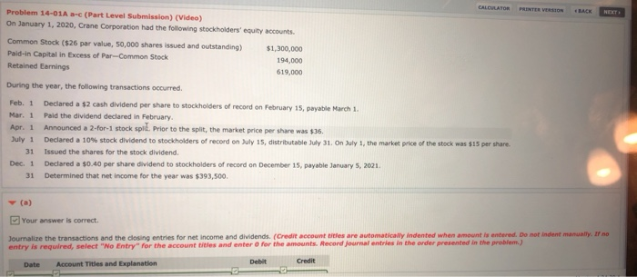 Solved CALCULATOR PRINTER VERSION BACK NEET Problem 14-01A | Chegg.com