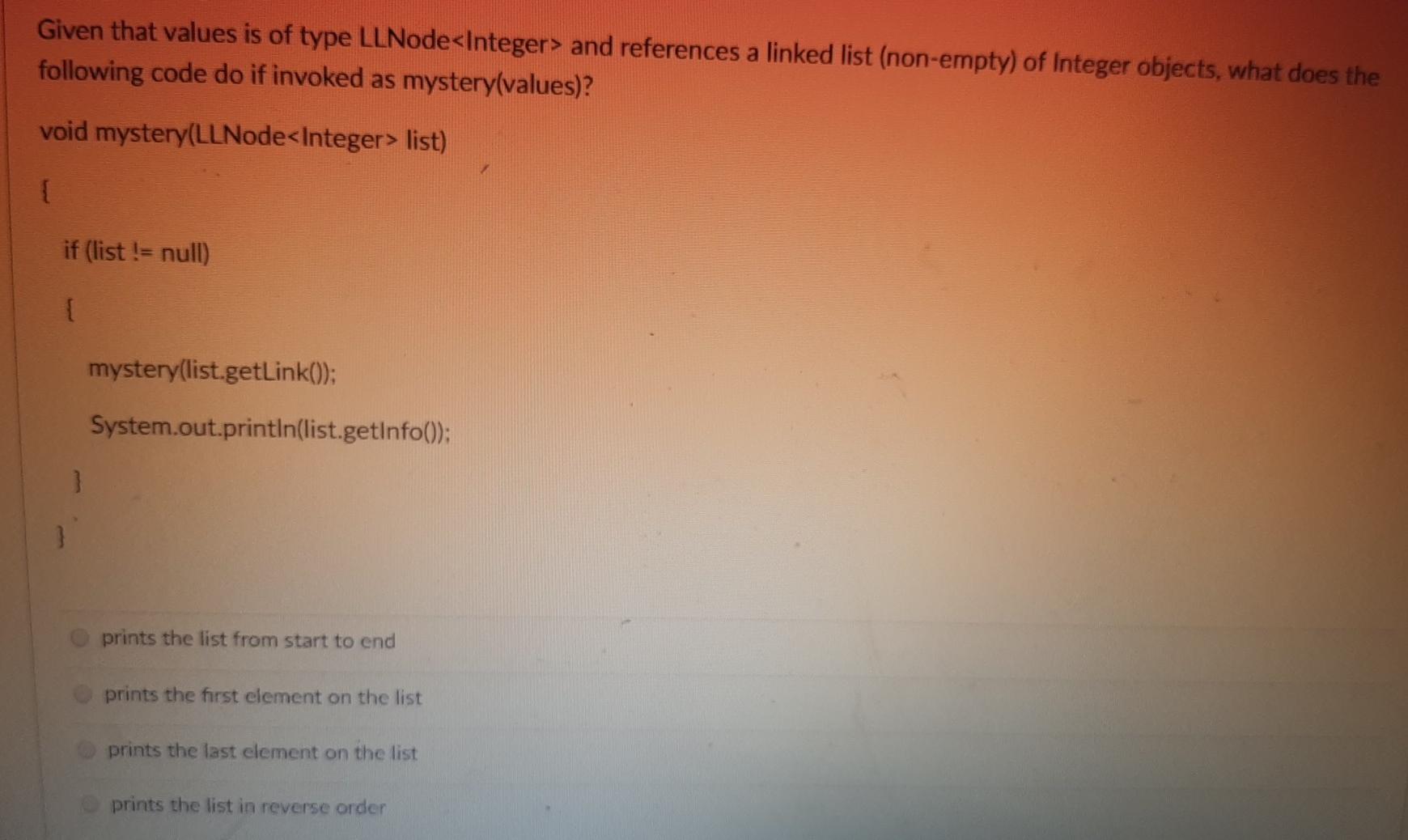Solved Given that values is of type LLNode and references a | Chegg.com