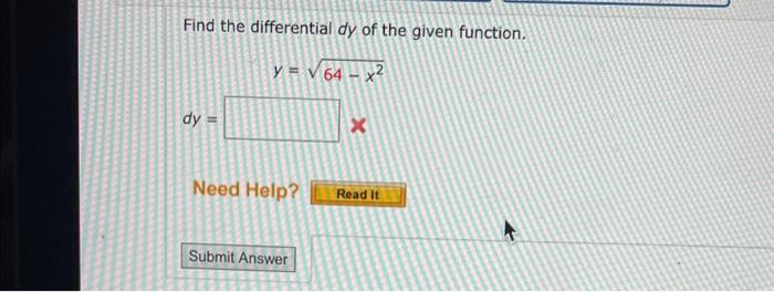 Solved Find the differential dy of the given function. | Chegg.com
