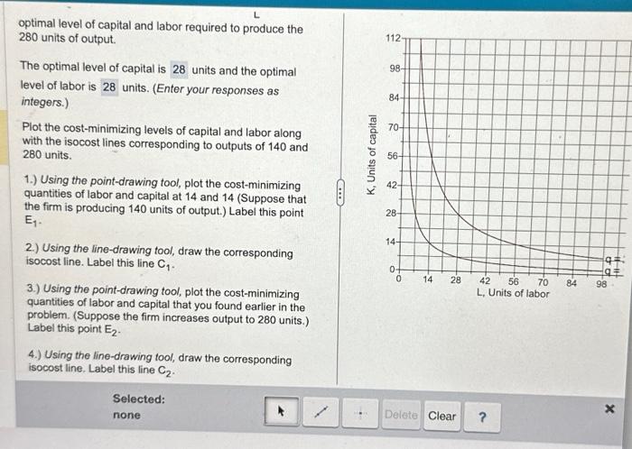 Solved optimal level of capital and labor required to | Chegg.com