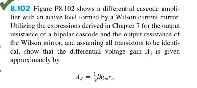 Solved 8.102 Figure P8.102 shows a differential cascode | Chegg.com