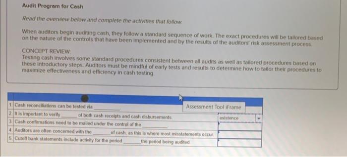 Audit Program for Cash Read the overview below and | Chegg.com