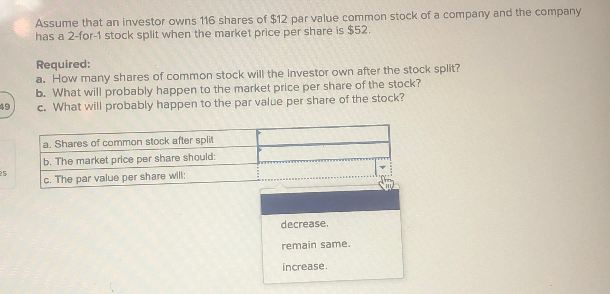 Solved Assume that an investor owns 116 ﻿shares of $12 ﻿par | Chegg.com