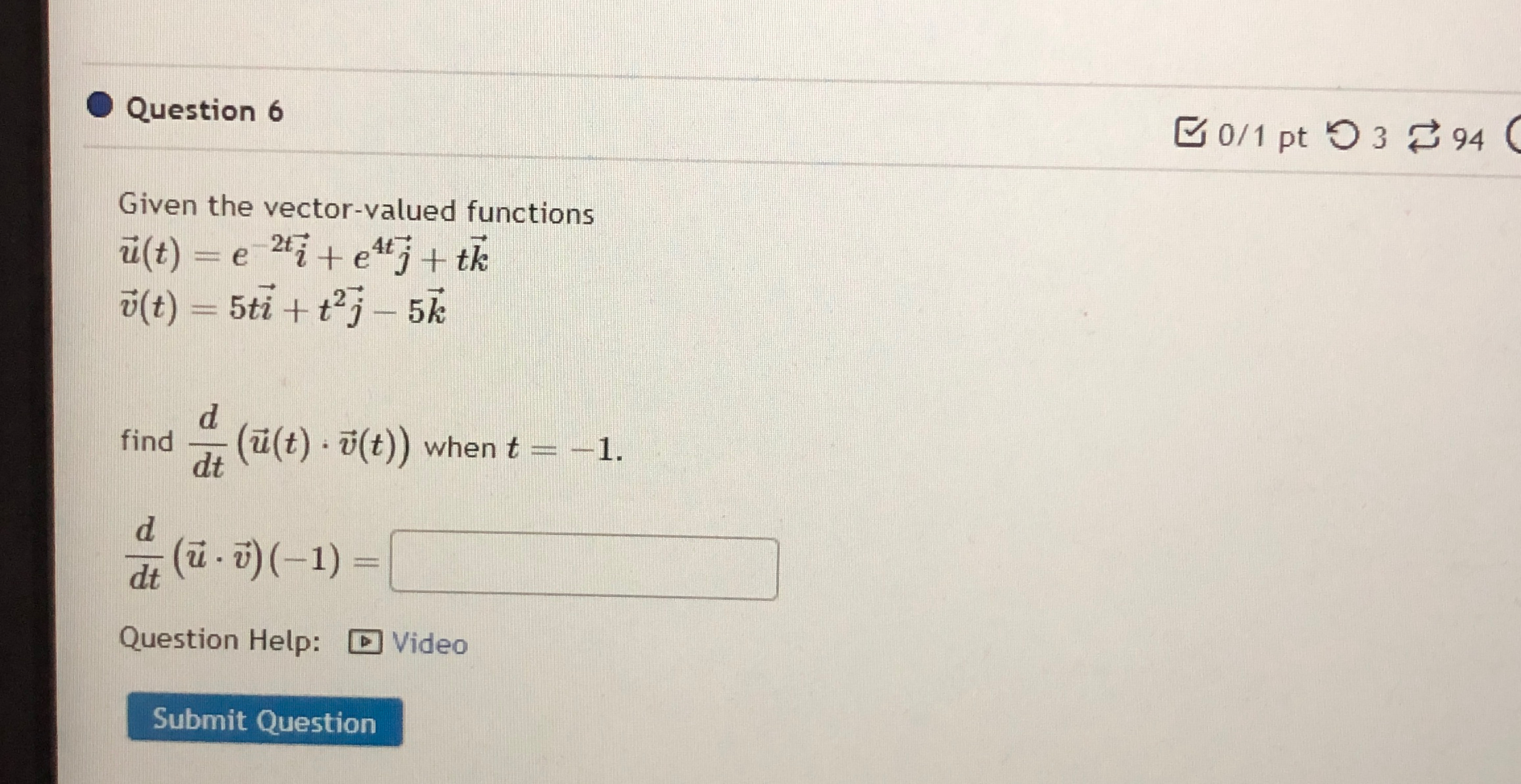Solved Question 601pt394Given the vector-valued | Chegg.com