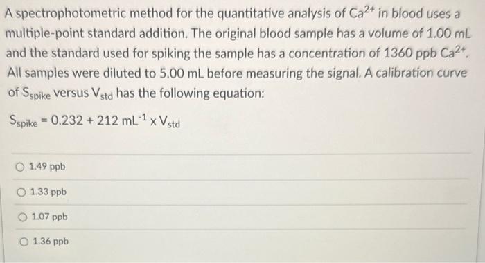 Solved A spectrophotometric method for the quantitative | Chegg.com