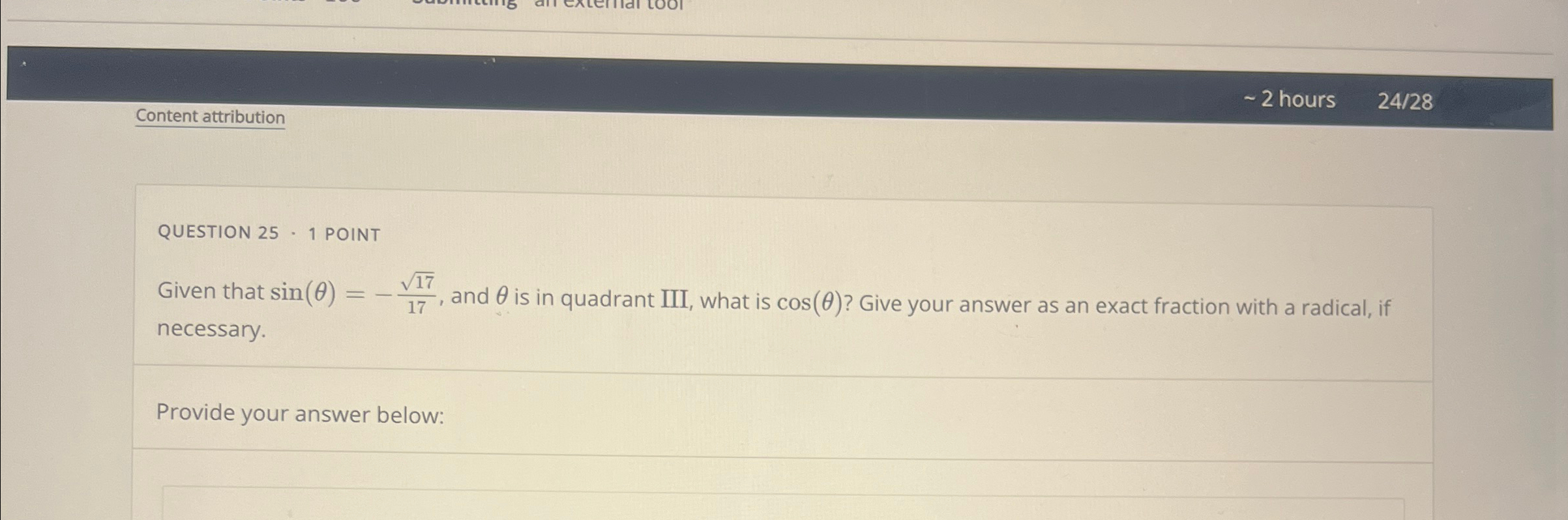 Solved ∼2 hours2428Content attributionQUESTION 25*1 | Chegg.com Solved ∼2 hours2428Content attributionQUESTION 25*1 | Chegg.com