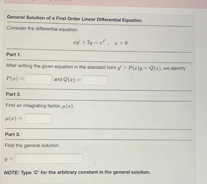 Solved General Solution of a First Order Linear Differential | Chegg.com