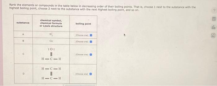 Solved Rank the elements or compounds in the table below in | Chegg.com