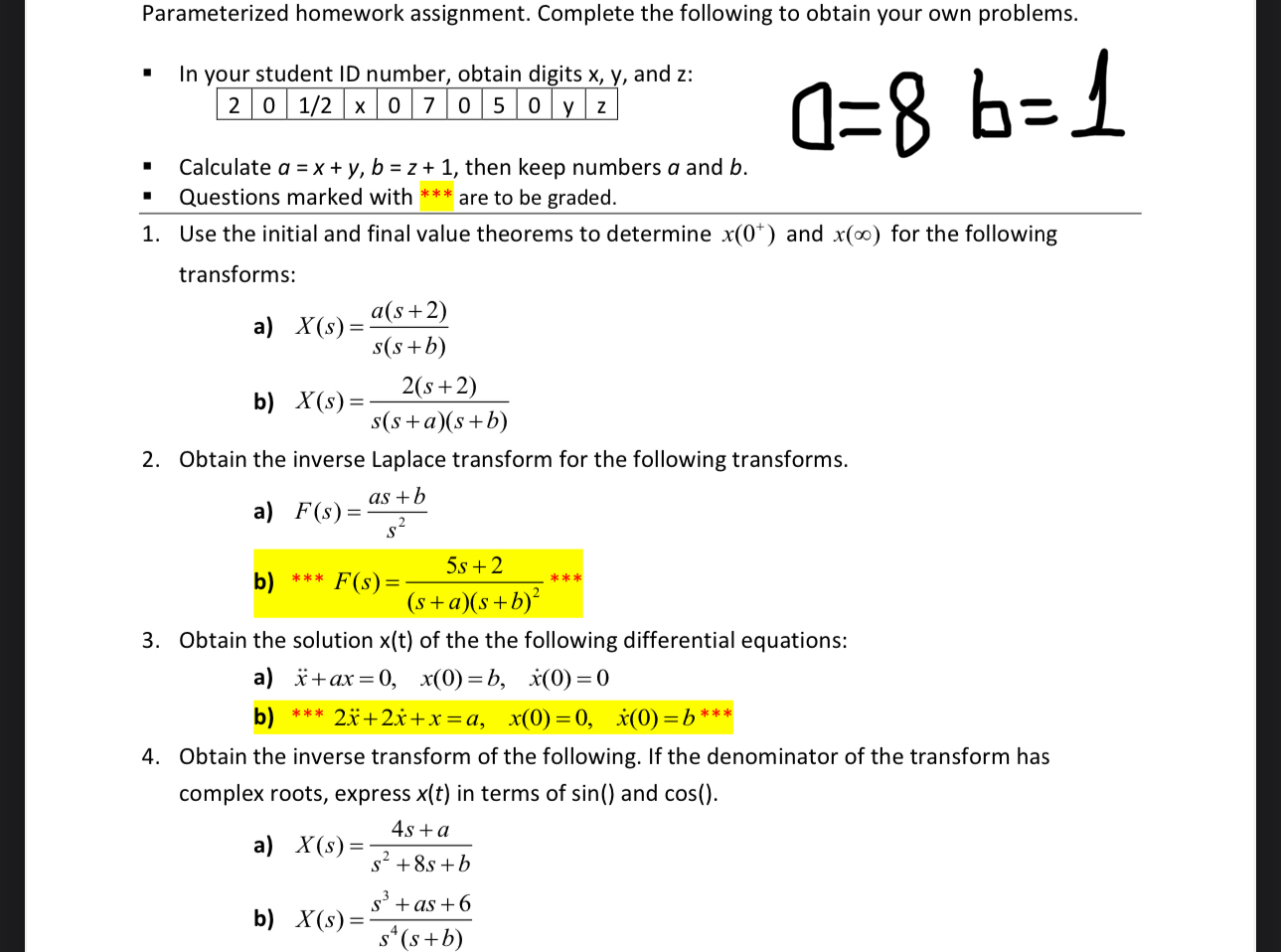 Solved Parameterized homework assignment. Complete the | Chegg.com