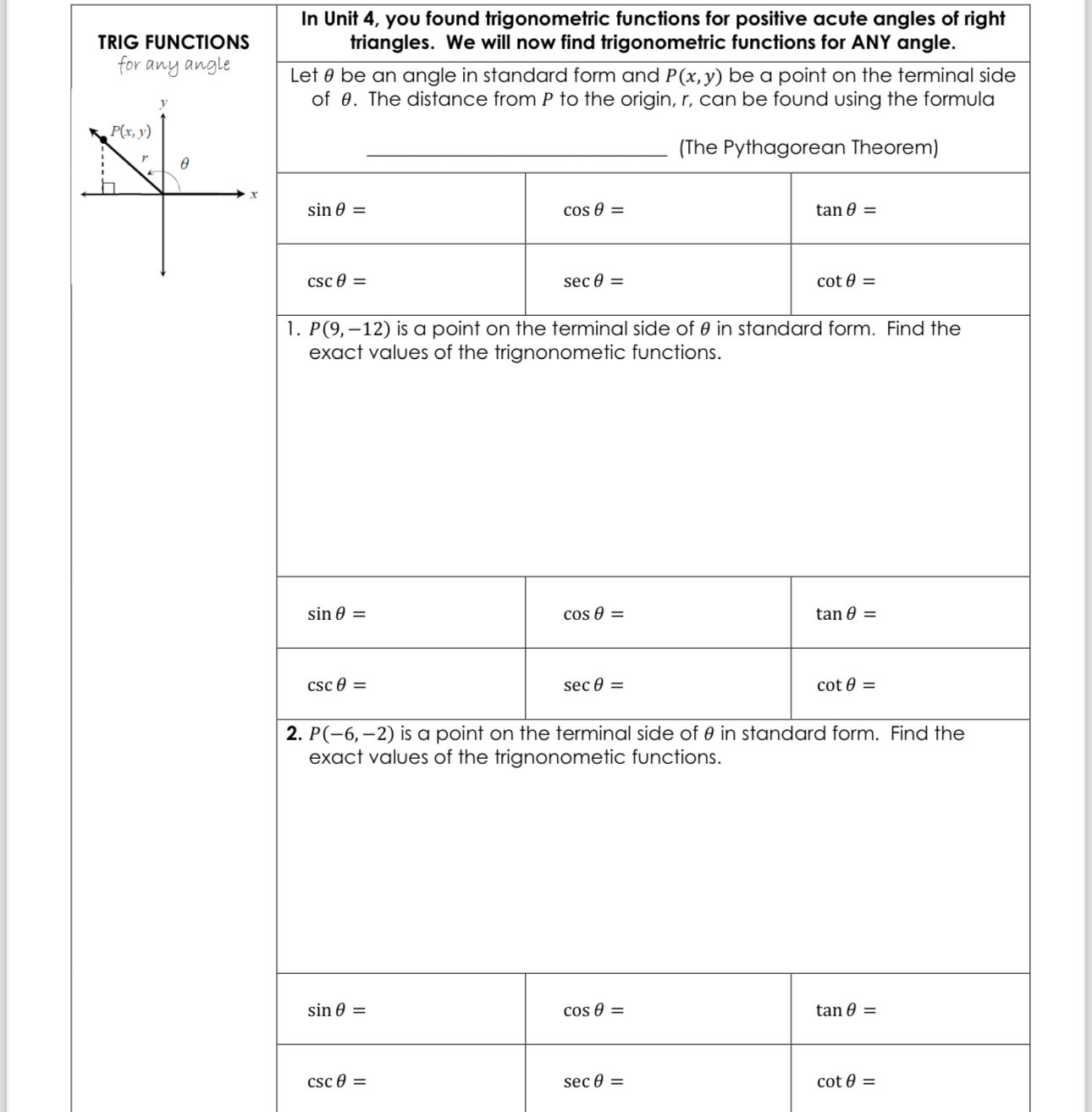In Unit 4, ﻿you found trigonometric functions for | Chegg.com