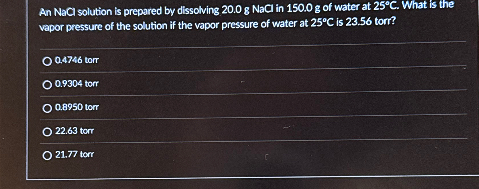 Solved An NaCl solution is prepared by dissolving 20.0gNaCl | Chegg.com