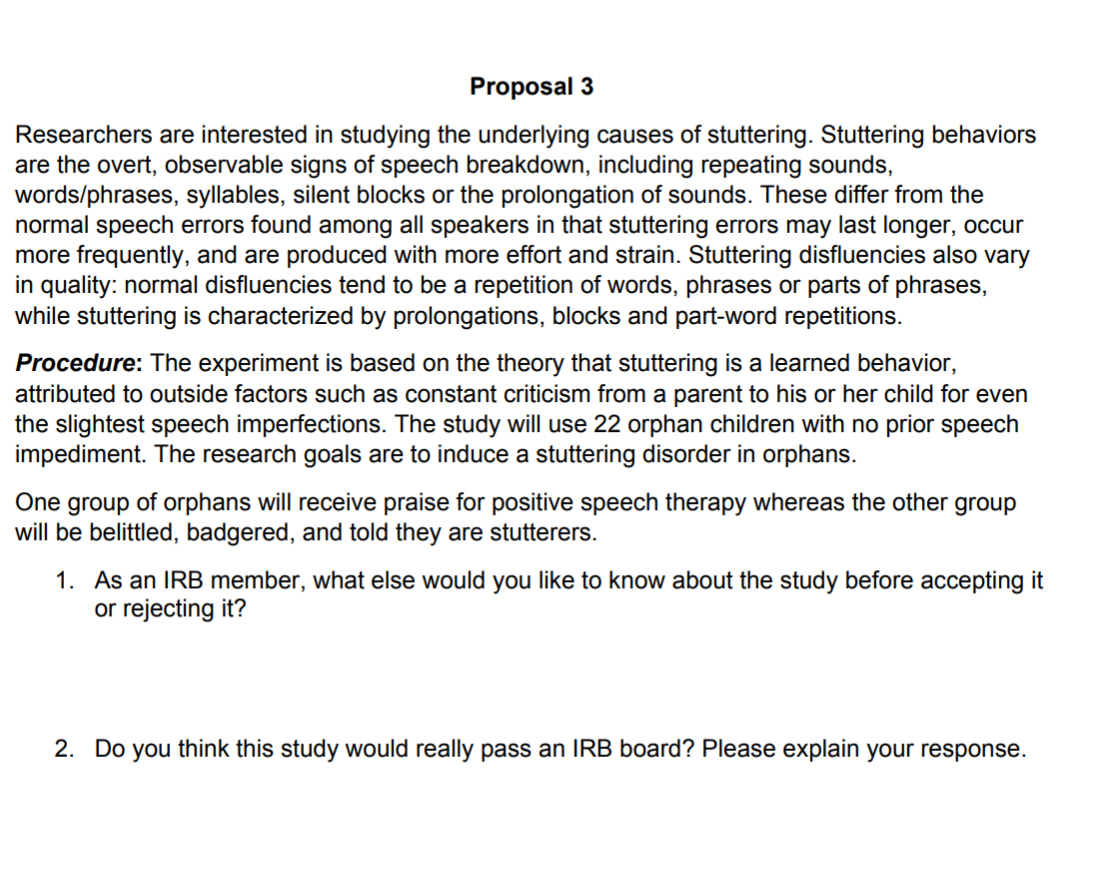 Solved Proposal 3Researchers are interested in studying the | Chegg.com