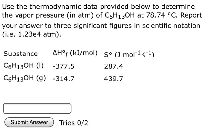Solved Use the thermodynamic data provided below to | Chegg.com