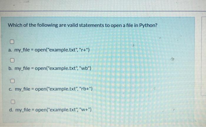 Solved Which of the following are valid statements to open a | Chegg.com