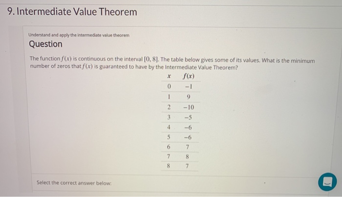 Solved 9. Intermediate Value Theorem Understand and apply | Chegg.com