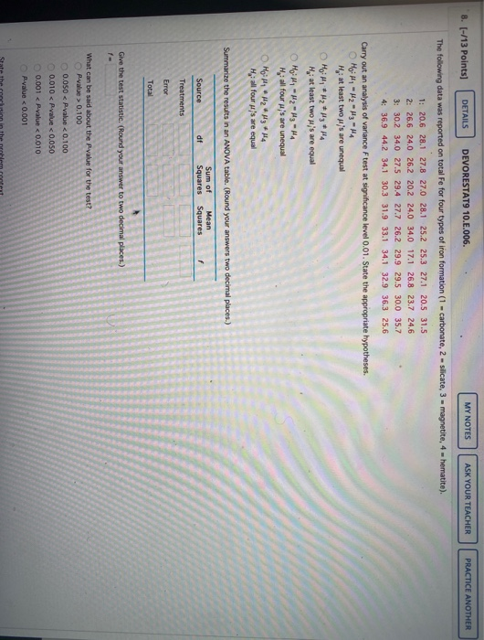 Solved 8. [-/13 Points] DETAILS DEVORESTAT9 10.E.006. MY | Chegg.com