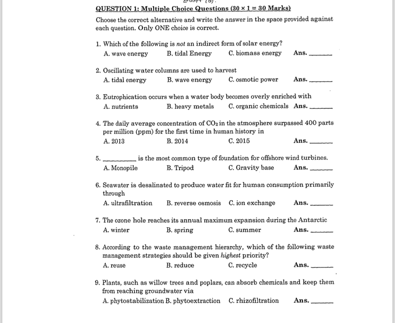 Solved QUESTION 1: Multiple Choice Questions ( 30×1=30 | Chegg.com