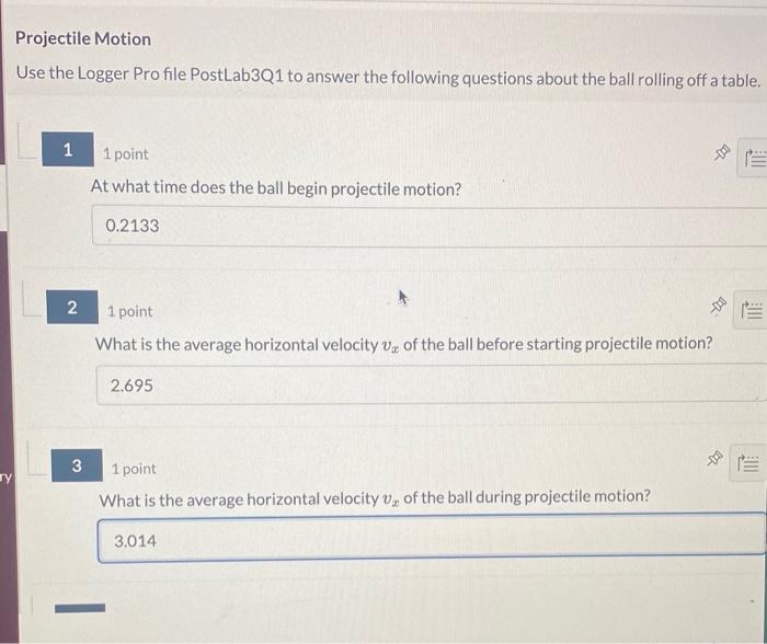 Projectile Motion Use the Logger Pro file PostLab3Q1 | Chegg.com