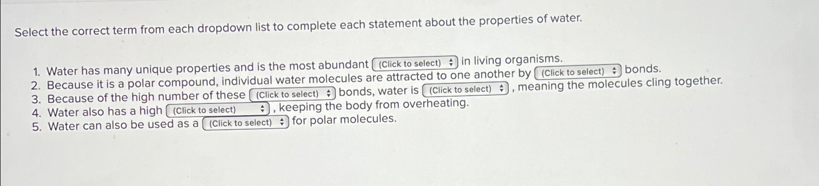 Solved Select the correct term from each dropdown list to | Chegg.com
