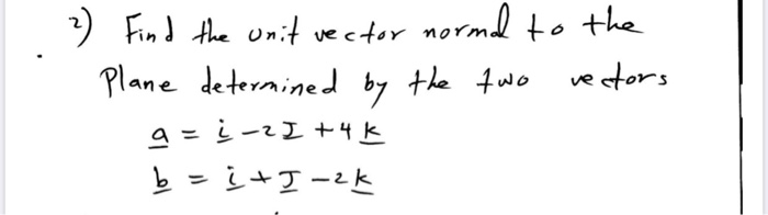 Solved 2) Find the unit vector normal to the Plane | Chegg.com