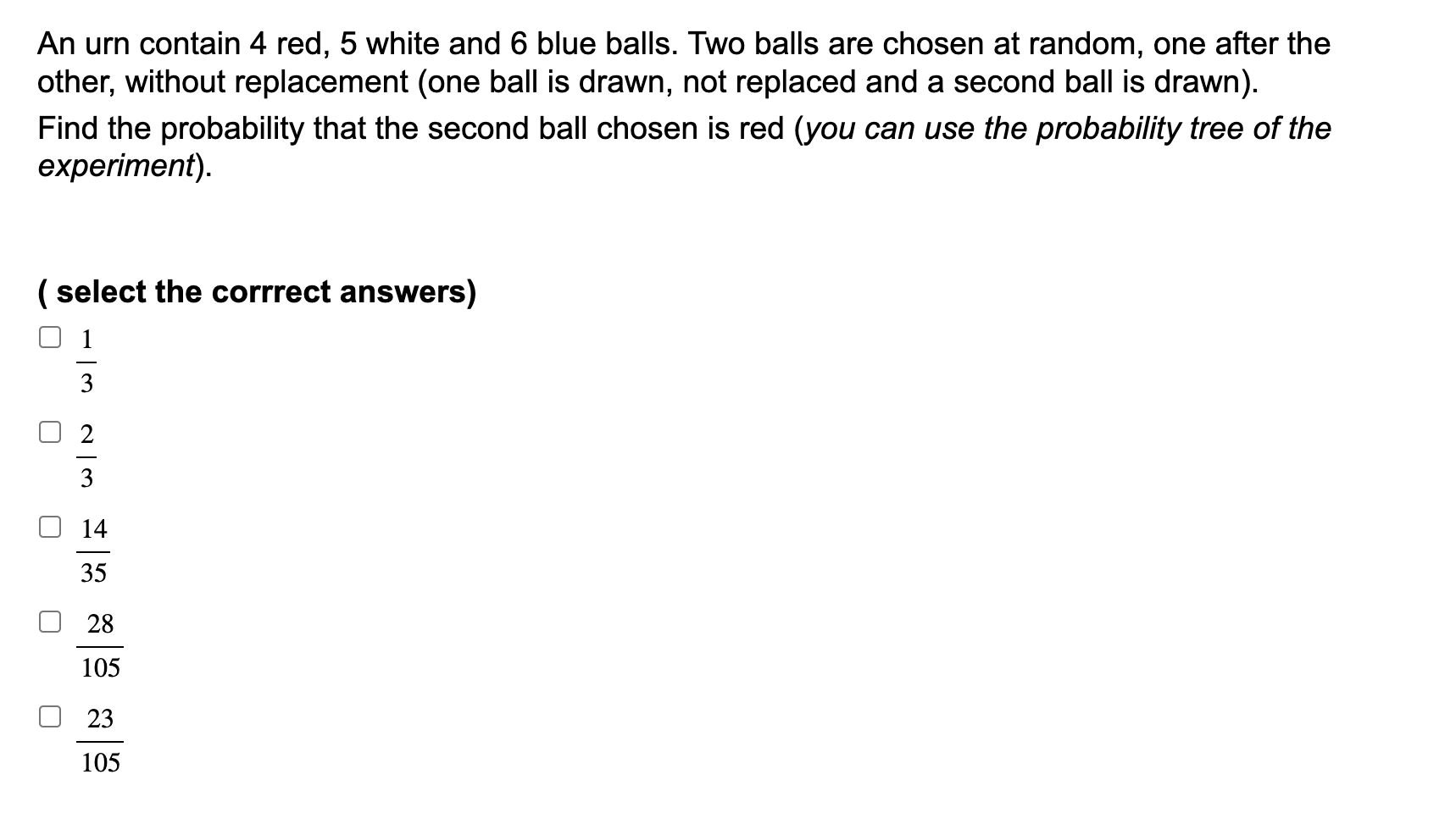 Solved An urn contain 4 ﻿red, 5 ﻿white and 6 ﻿blue balls. | Chegg.com