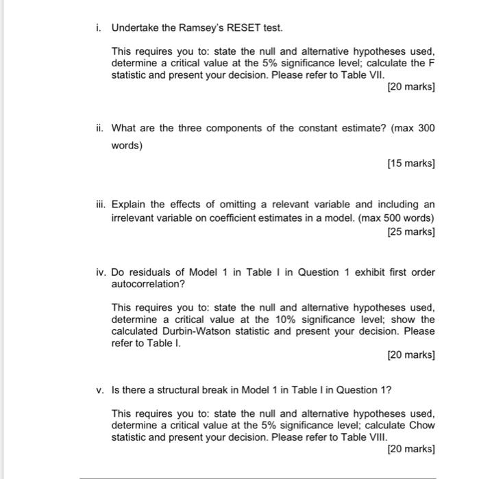 Solved Table VII presents the Ramsey's RESET test of the | Chegg.com