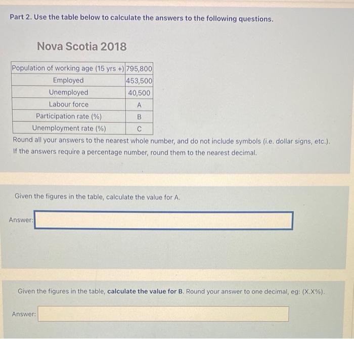 Solved Part 2. Use the table below to calculate the answers | Chegg.com