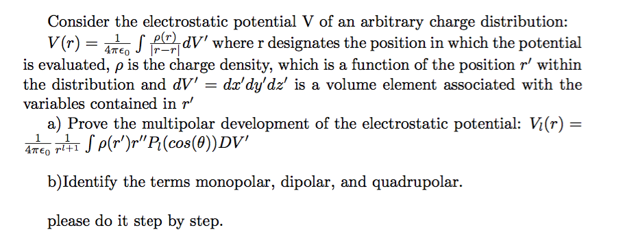 Solved Consider the electrostatic potential V of an | Chegg.com