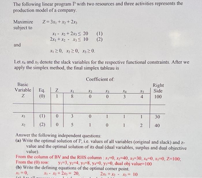 Solved The following linear program P with two resources and | Chegg.com