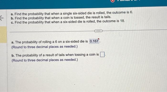 Solved a. Find the probability that when a single six-sided | Chegg.com