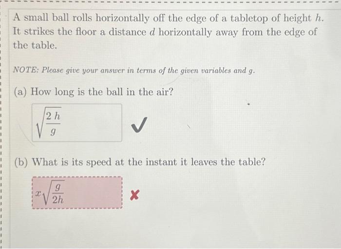 Solved A small ball rolls horizontally off the edge of a | Chegg.com