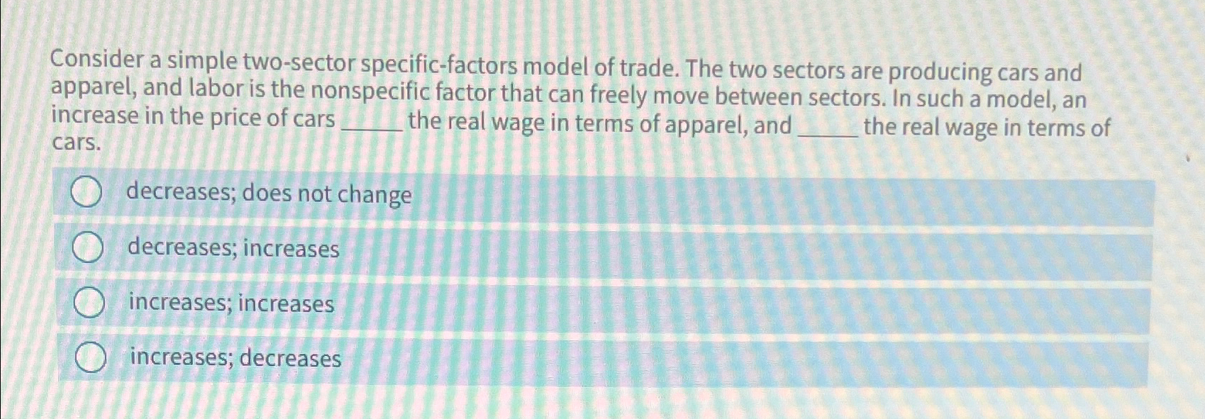 Solved Consider a simple two-sector specific-factors model | Chegg.com