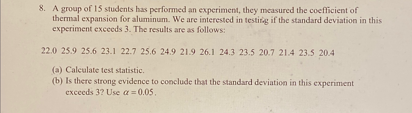 Solved A group of 15 ﻿students has performed an experiment, | Chegg.com