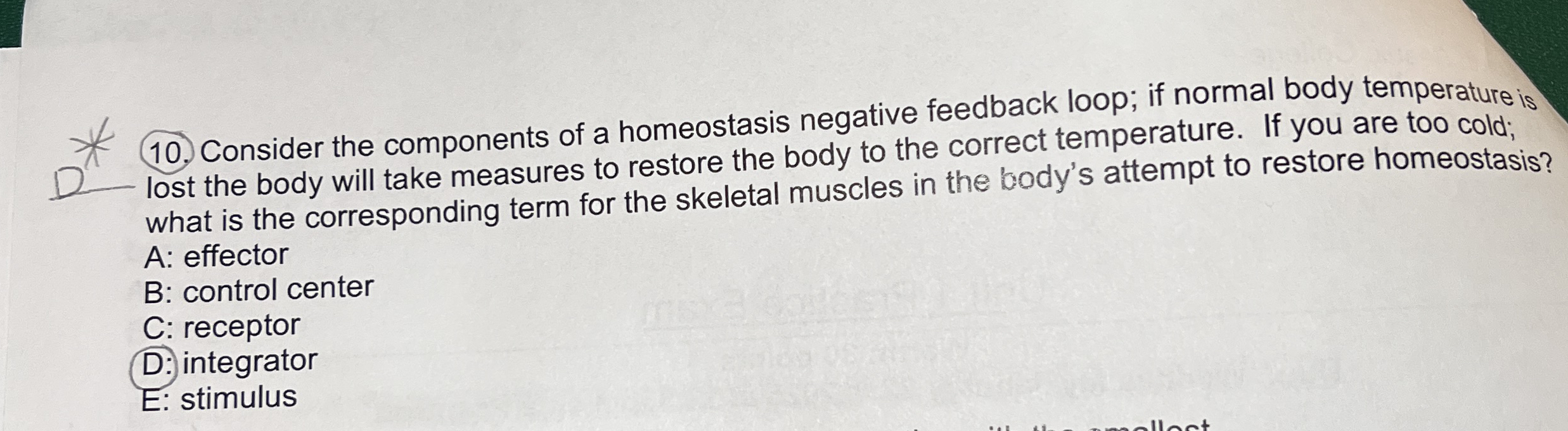 Consider the components of a homeostasis negative | Chegg.com