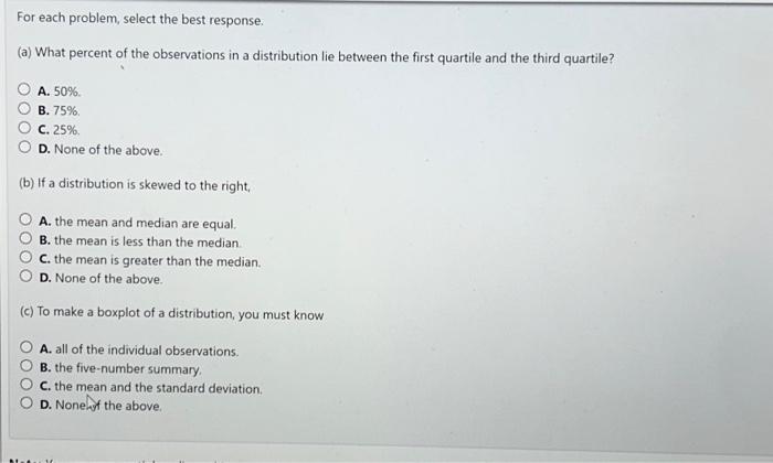 Solved For each problem, select the best response. (a) What | Chegg.com