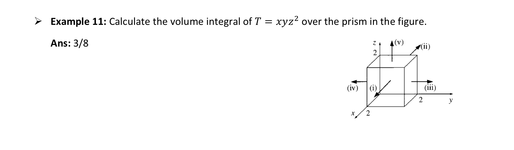 Solved Example 11: Calculate the volume integral of T=xyz2 | Chegg.com