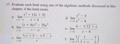 Solved Evaluate each limit using one of the algebraic | Chegg.com