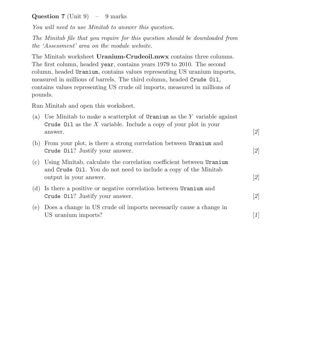 Question 7 (Unit 9) 9 marks You will need to use | Chegg.com