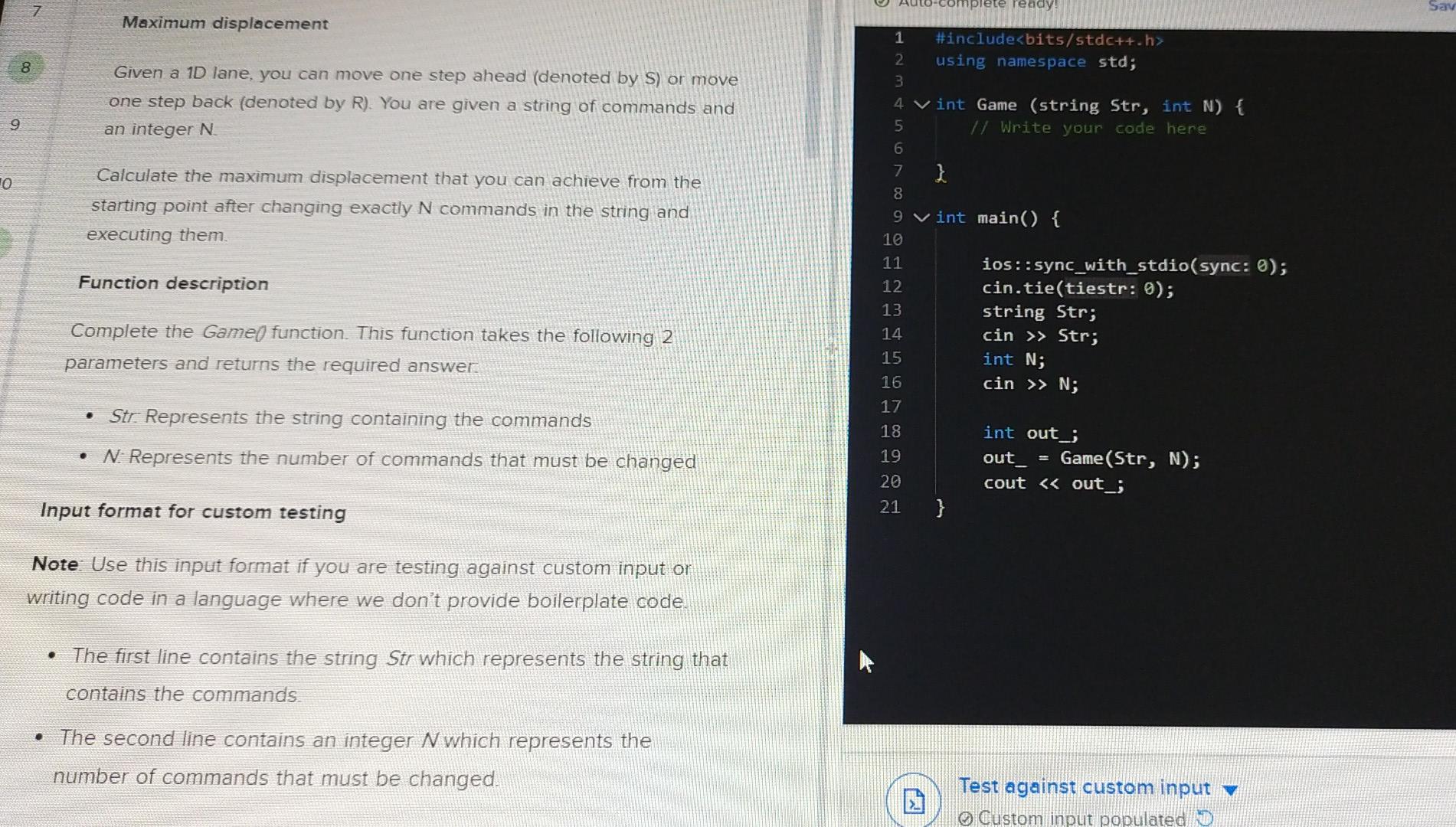 Solved 7 Maximum displacement Given a 1D lane, you can move | Chegg.com