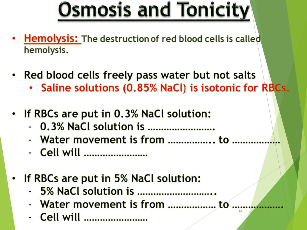 Solved Osmosis and Tonicity Hemolysis: The destruction of | Chegg.com