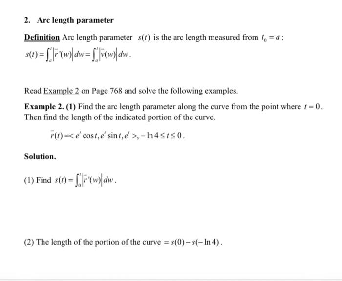 Solved 2. Arc length parameter Definition Arc length | Chegg.com